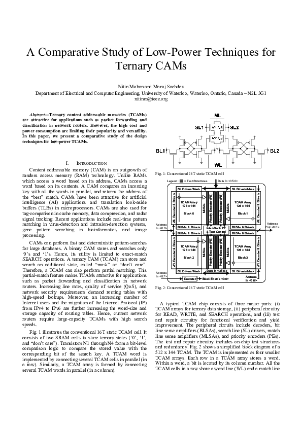 (PDF) A Comparative Study of Low-Power Techniques for Ternary CAMs ...