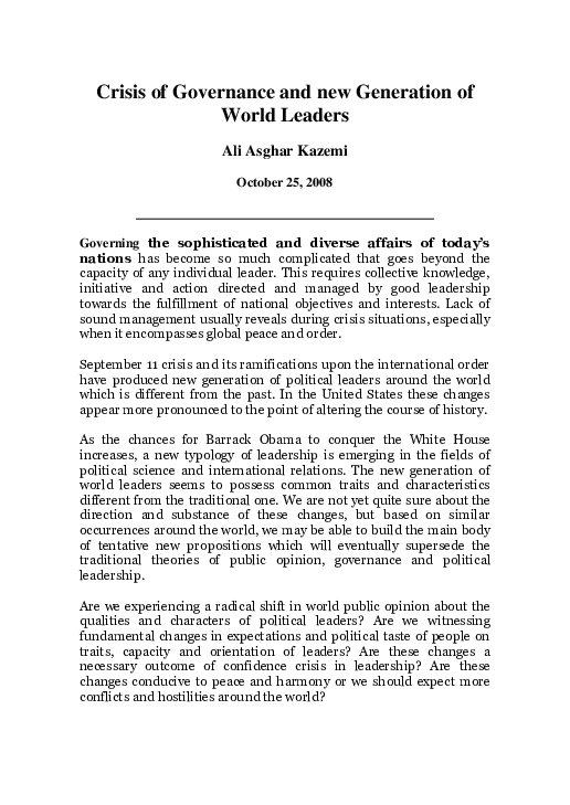 (PDF) Crisis of Governance and new Generation of World Leaders