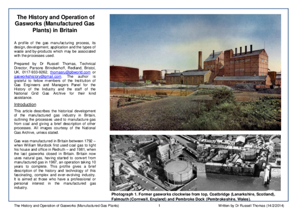 (PDF) The History and Operation of Gasworks (Manufactured Gas Plants)