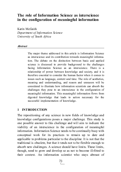 (PDF) The role of Information Science as interscience in the ...