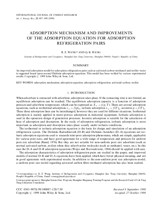 (PDF) ADSORPTION MECHANISM AND IMPROVEMENTS OF THE ADSORPTION EQUATION ...