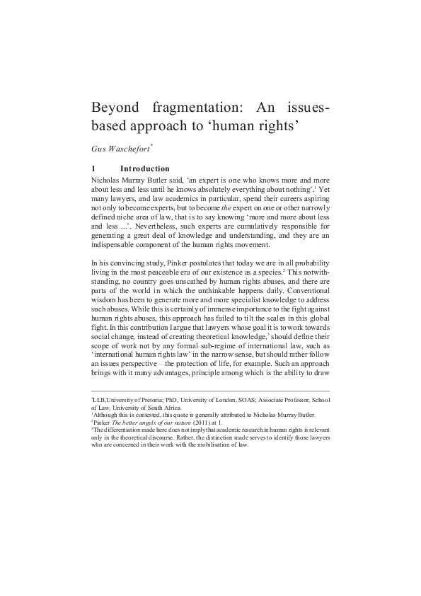 (PDF) Beyond fragmentation: An issues-based approach to ‘human rights’