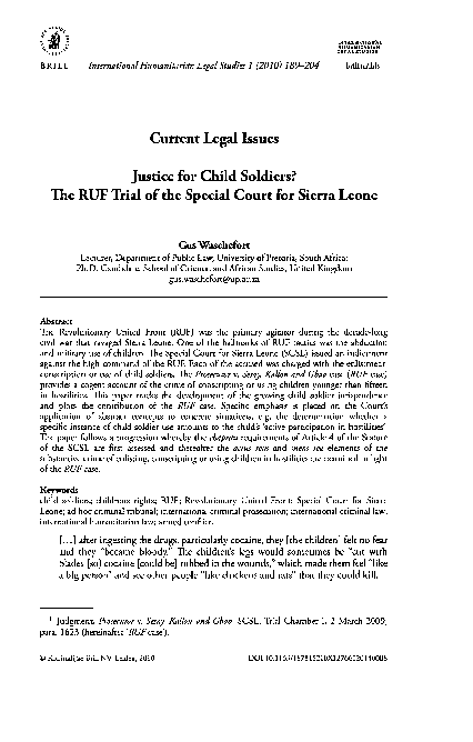 (PDF) Justice for Child Soldiers? The RUF Trial of the Special Court ...