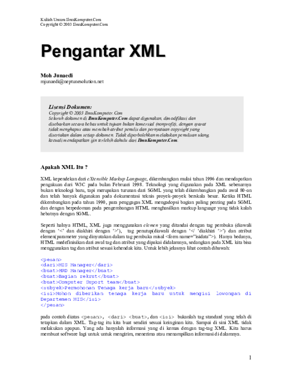 (PDF) Pengantar XML