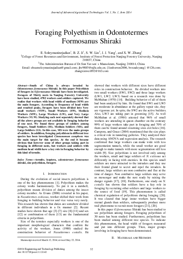 (PDF) Foraging Polyethism in Odontotermes Formosanus Shiraki