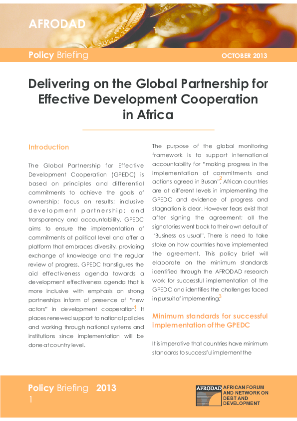(PDF) Delivering on the Global partnerships for effective development cooperation