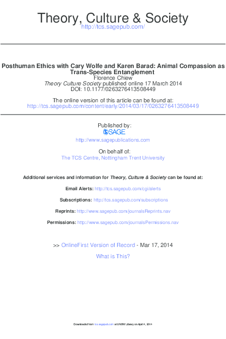(PDF) Posthuman Ethics with Cary Wolfe and Karen Barad