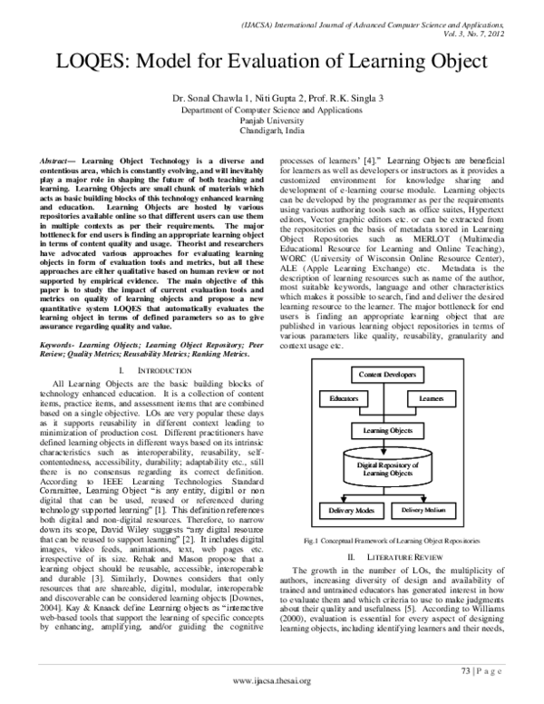 (PDF) LOQES: Model for Evaluation of Learning Object | Niti Bansal - Academia.edu