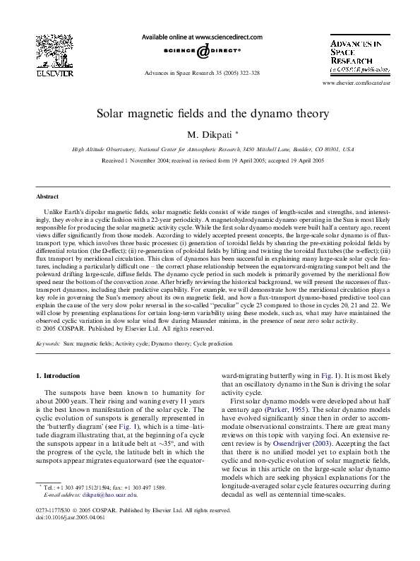 (PDF) Solar magnetic fields and the dynamo theory