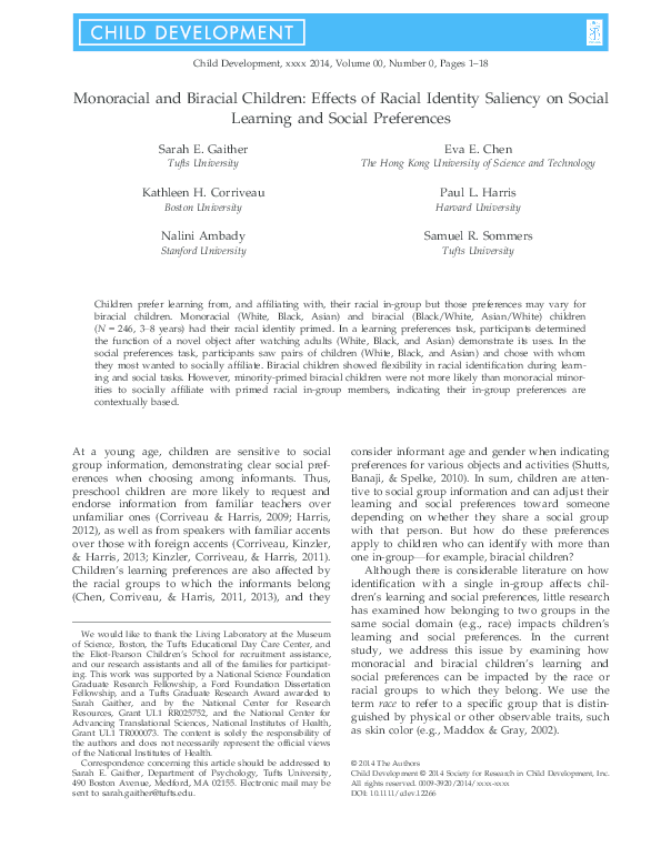(PDF) Monoracial and Biracial Children: Effects of Racial Identity ...