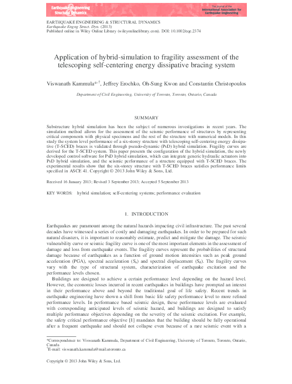 (PDF) Application of hybrid-simulation to fragility assessment of the telescoping self-centering ...