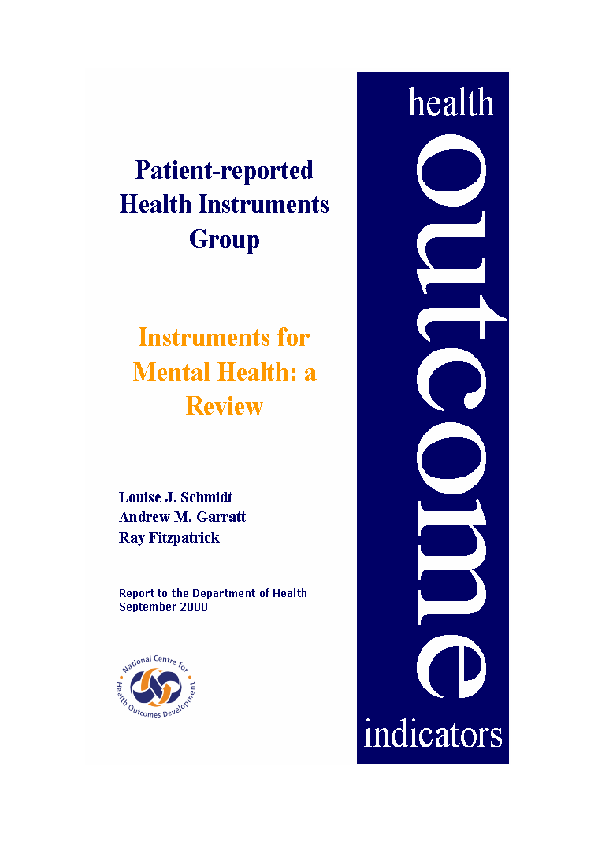 (PDF) PATIENT-REPORTED HEALTH INSTRUMENTS GROUP (formerly the Patient ...