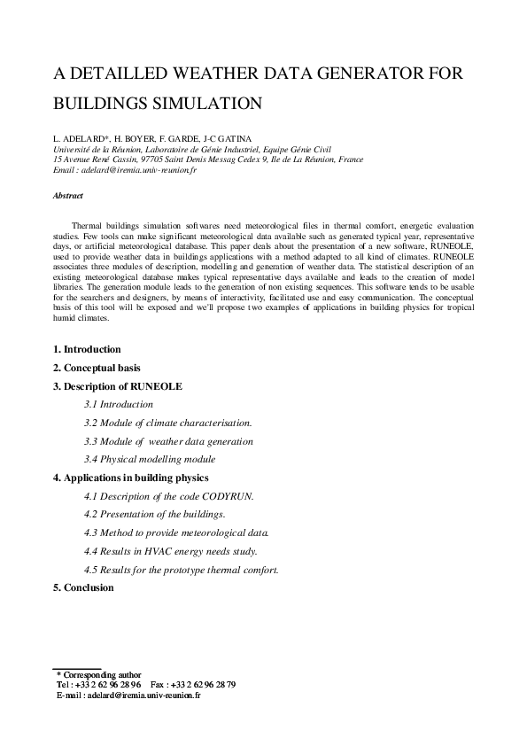 (PDF) A DETAILLED WEATHER DATA GENERATOR FOR BUILDINGS SIMULATION