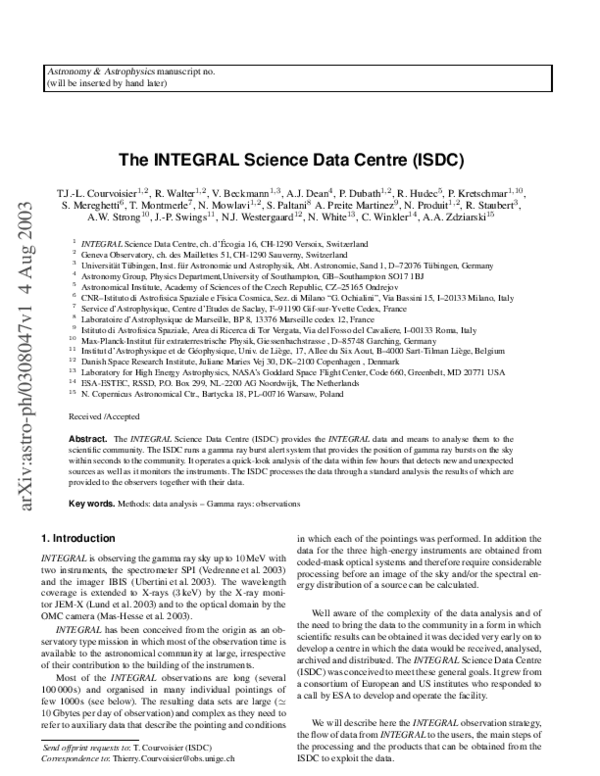 (PDF) The INTEGRAL Science Data Centre (ISDC