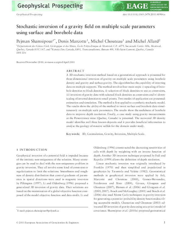 (PDF) Geophysical Prospecting Stochastic inversion of a gravity field on multiple scale ...