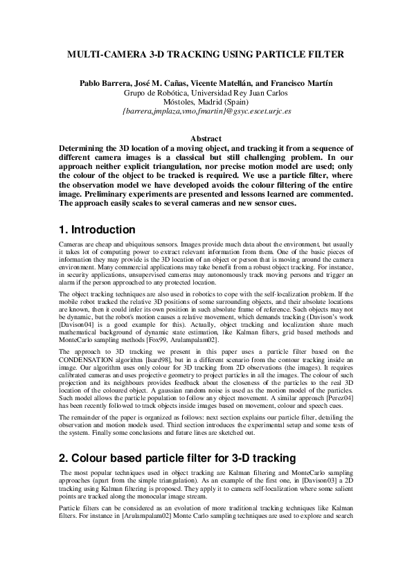 (PDF) MULTI-CAMERA 3-D TRACKING USING PARTICLE FILTER