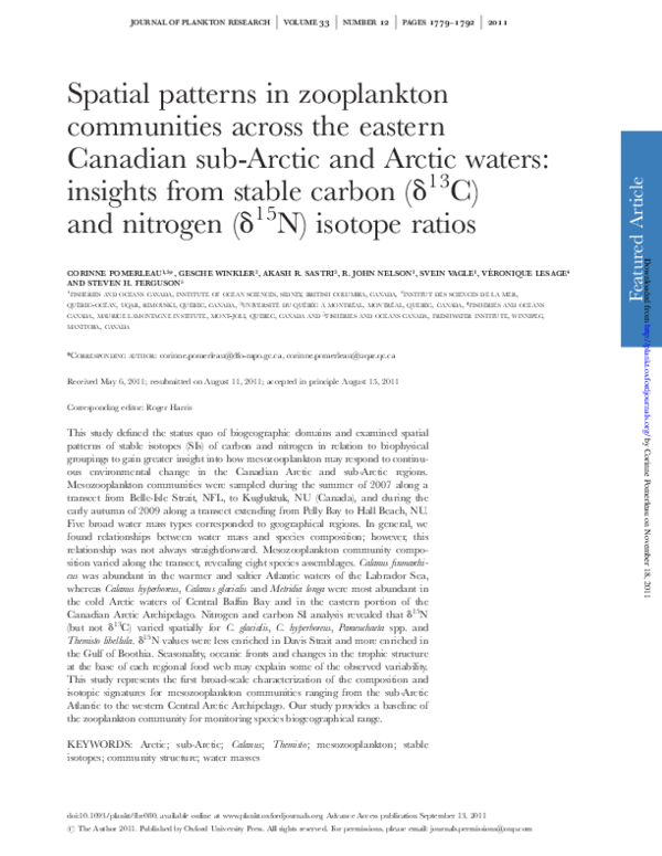 (PDF) Spatial patterns in zooplankton communities across the eastern Canadian sub-Arctic and ...