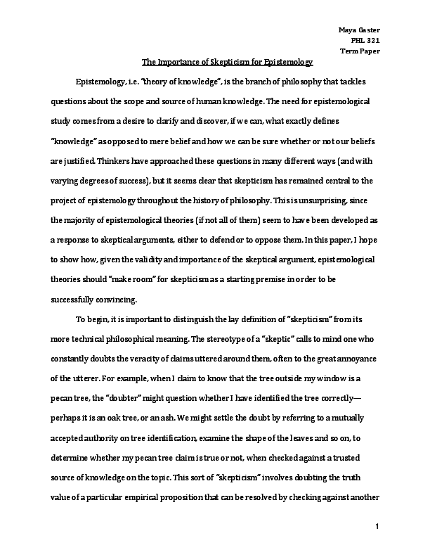 (DOC) The Importance of Skepticism for Epistemology