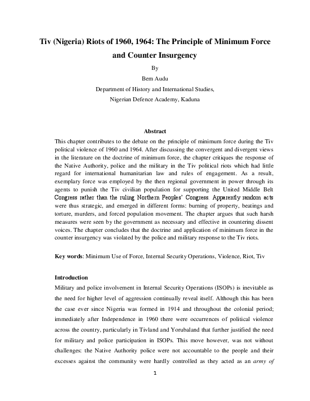 (DOC) Tiv (Nigeria) Riots of 1960, 1964: The Principle of Minimum Force ...