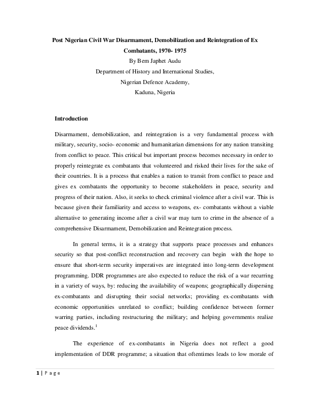 (DOC) Post Nigerian Civil War Disarmament, Demobilization and ...