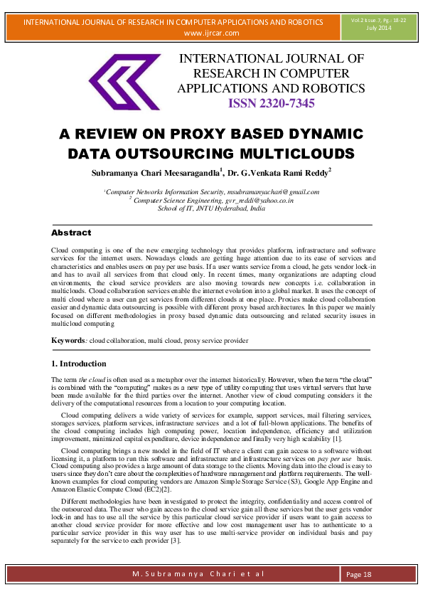 A Review On Proxy Based Dynamic Data Outsourcing Multiclouds