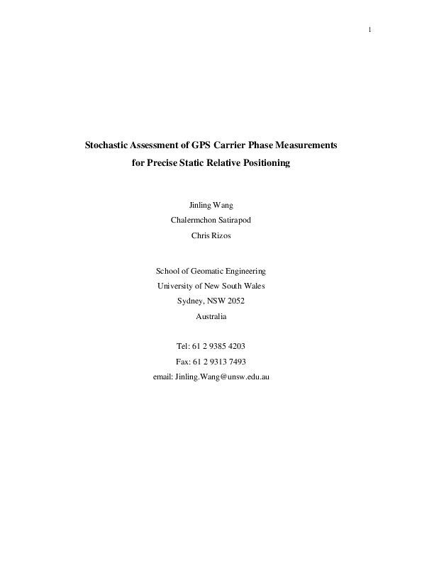 (PDF) Stochastic Assessment of GPS Carrier Phase Measurements for Precise Static Relative ...