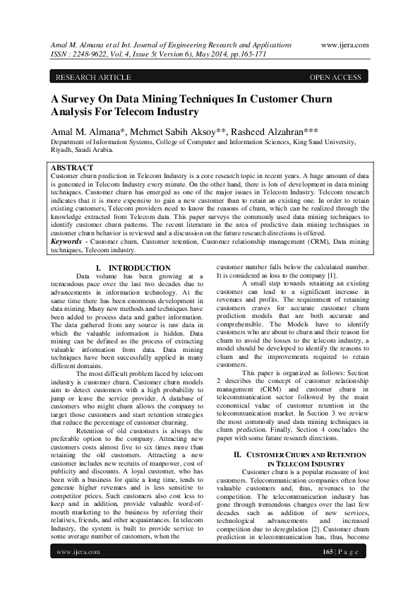 Pdf A Survey On Data Mining Techniques In Customer Churn Analysis For