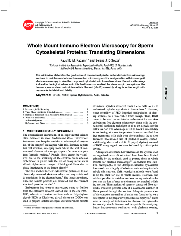 (PDF) Whole Mount Immuno Electron Microscopy for Sperm Cytoskeletal Proteins: Translating Dimensions