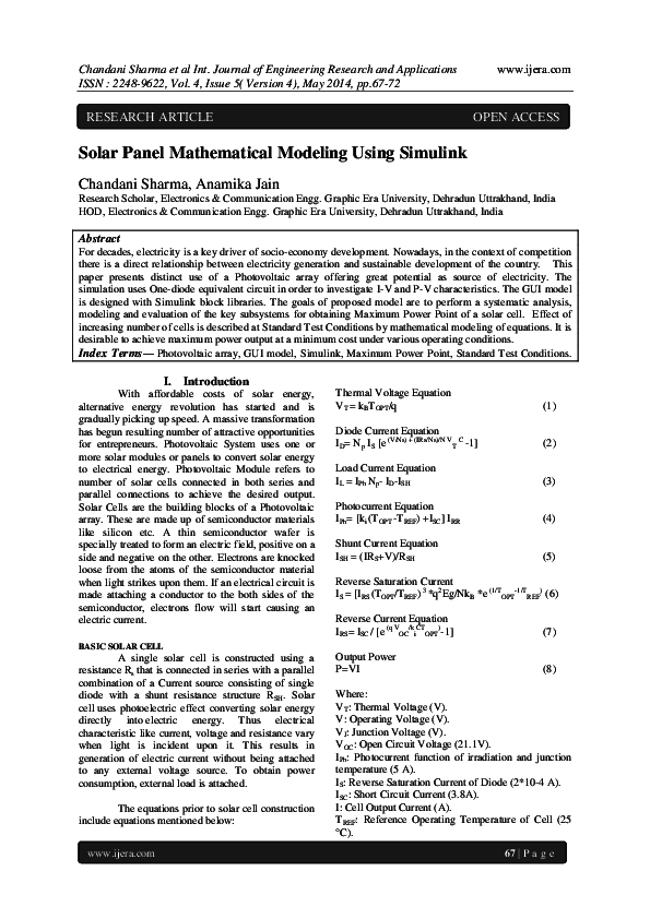 Pdf Solar Panel Mathematical Modeling Using Simulink