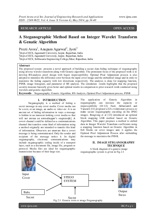 Pdf A Steganographic Method Based On Integer Wavelet Transform And Genatic Algorithm