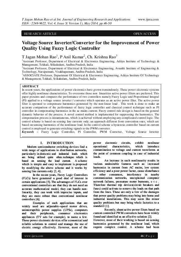 (PDF) Voltage Source Inverter/Converter for the Improvement of Power Quality Using Fuzzy Logic ...