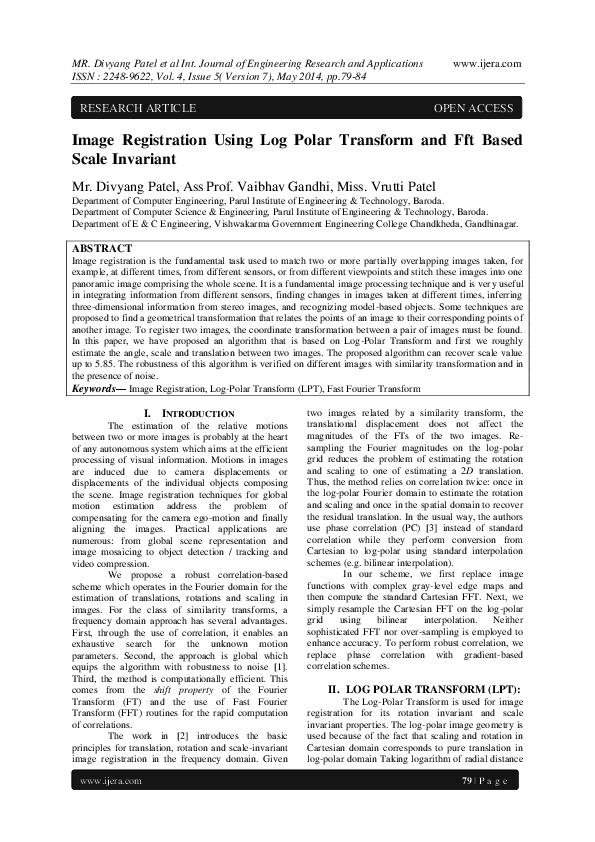 Pdf Image Registration Using Log Polar Transform And Fft Based Scale