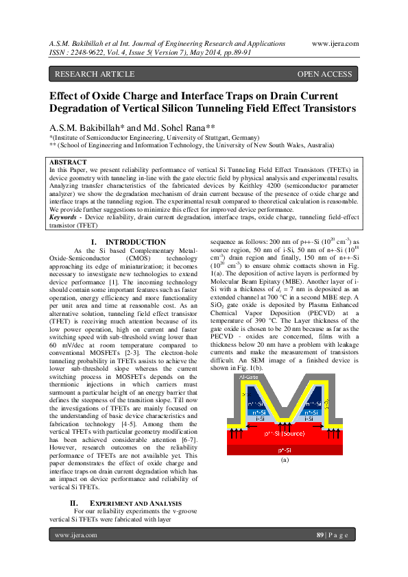 (PDF) A Effect of Oxide Charge and Interface Traps on Drain Current ...