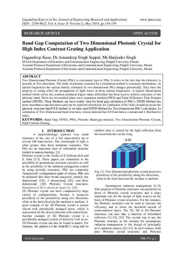 (PDF) Band Gap Computation of Two Dimensional Photonic Crystal for High Index Contrast Grating ...