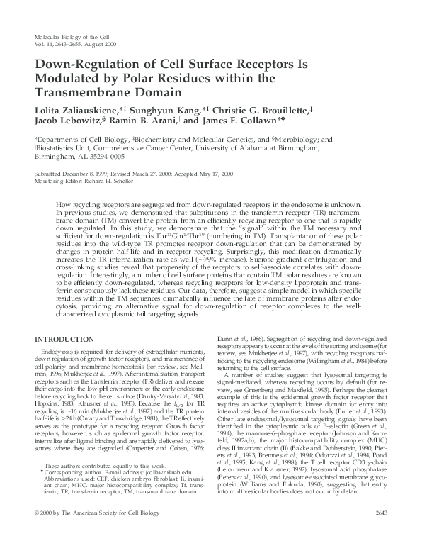 (PDF) Down-Regulation of Cell Surface Receptors Is Modulated by Polar ...
