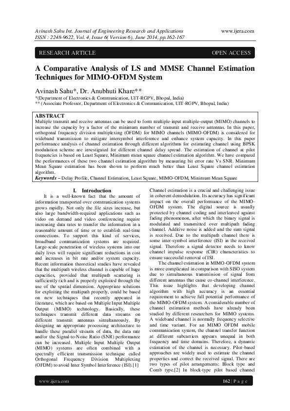 (PDF) A Comparative Analysis of LS and MMSE Channel Estimation Techniques for MIMO-OFDM System