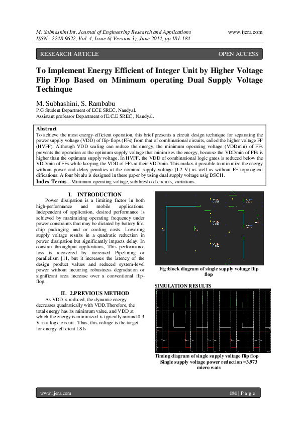 Pdf To Implement Energy Efficient Of Integer Unit By Higher Voltage Flip Flop Based On Minimum