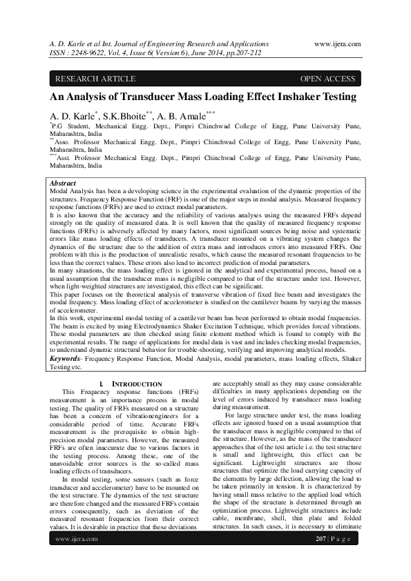 (PDF) A An Analysis of Transducer Mass Loading Effect Inshaker Testing