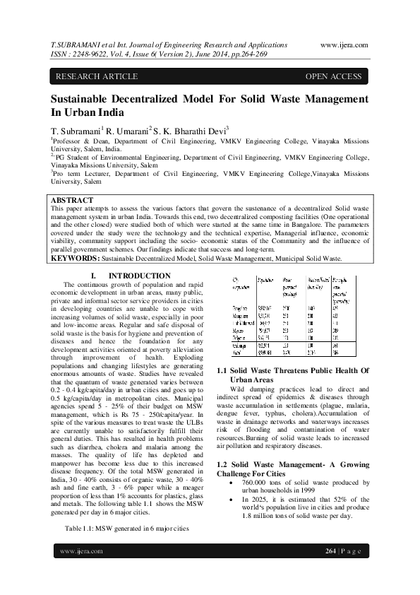 (PDF) Sustainable Decentralized Model For Solid Waste Management In ...