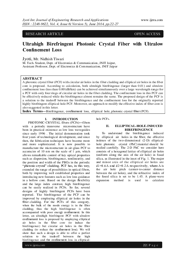 (PDF) Ultrahigh Birefringent Photonic Crystal Fiber with Ultralow ...
