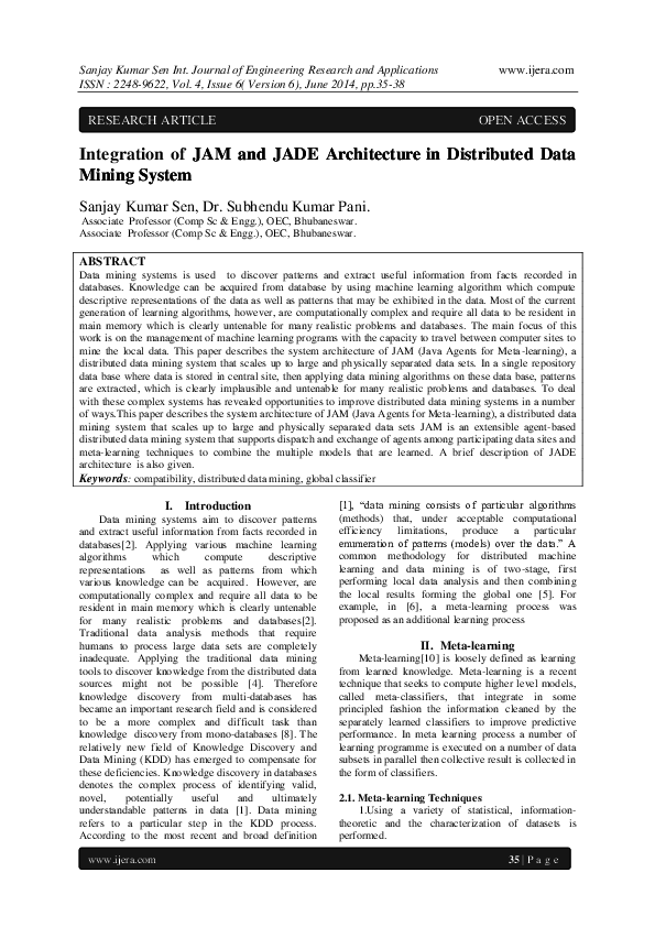 (PDF) Integration of JAM and JADE Architecture in Distributed Data Mining System