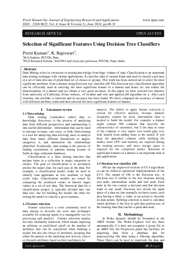 (PDF) Selection of Significant Features Using Decision Tree Classifiers