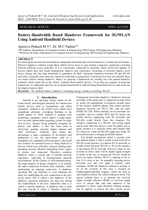 Pdf Battery Bandwidth Based Handover Framework For 3gwlan Using Android Handheld Devices