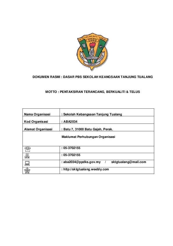 (DOC) DOKUMEN RASMI PBS SK TANJUNG TUALANG