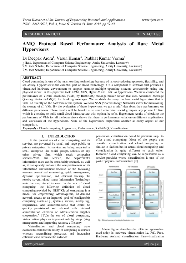 (PDF) AMQ Protocol Based Performance Analysis of Bare Metal Hypervisors