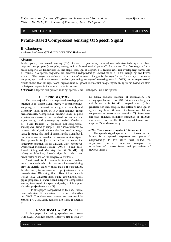 (PDF) Frame-Based Compressed Sensing Of Speech Signal