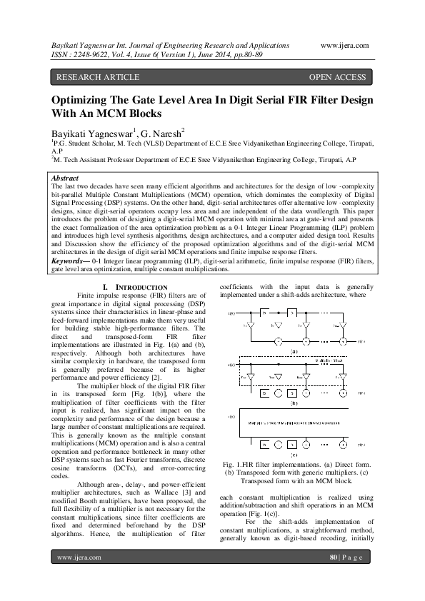 (PDF) Optimizing The Gate Level Area In Digit Serial FIR Filter Design With An MCM Blocks