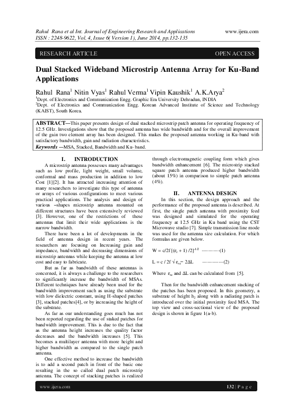 (PDF) Dual Stacked Wideband Microstrip Antenna Array for Ku-Band Applications