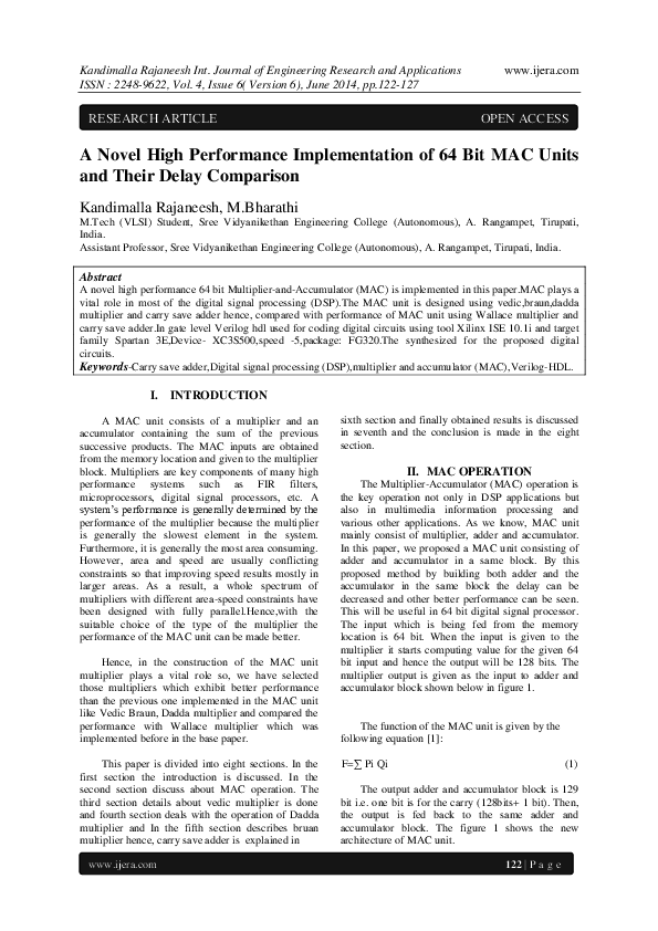 (PDF) A Novel High Performance Implementation of 64 Bit MAC Units and Their Delay Comparison