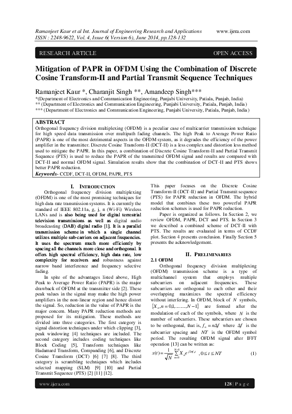 Pdf Mitigation Of Papr In Ofdm Using The Combination Of Discrete